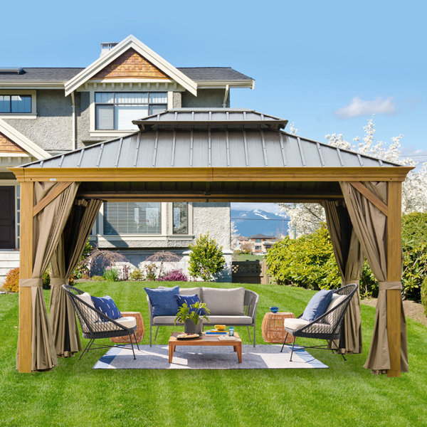 Domi Louvered 14 Ft. W x 10 Ft. D Aluminum Galvanized Steel Patio Gazebo with Double Roof | Wayfair